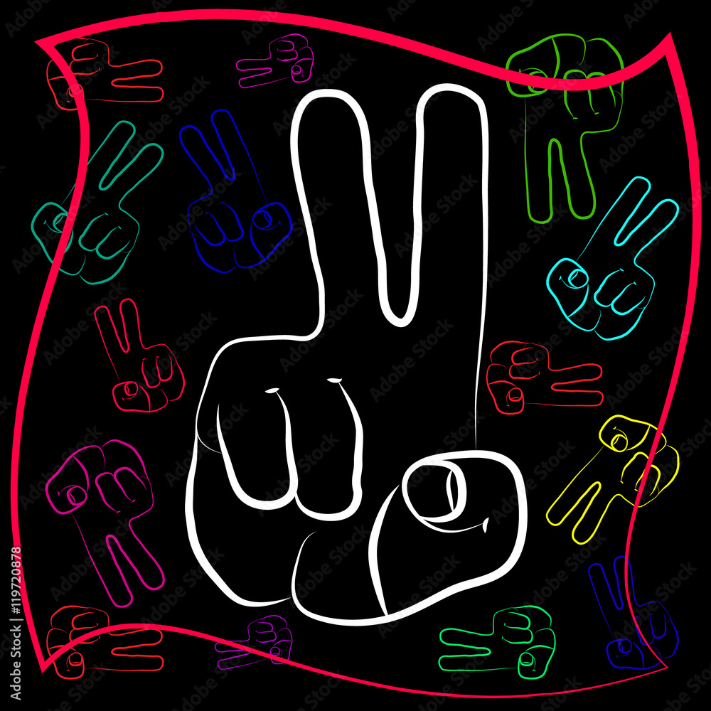 The gesture of the hand with outstretched with two fingers. Symbol ...