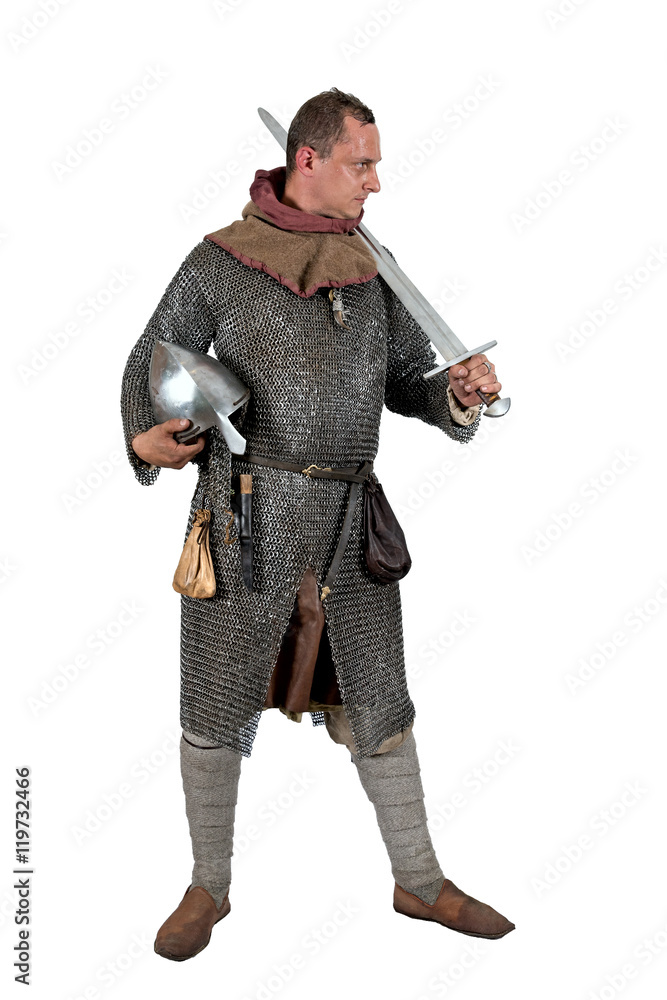 Norman knight dressed warrior 2nd half of the 11th century. Isolated on ...