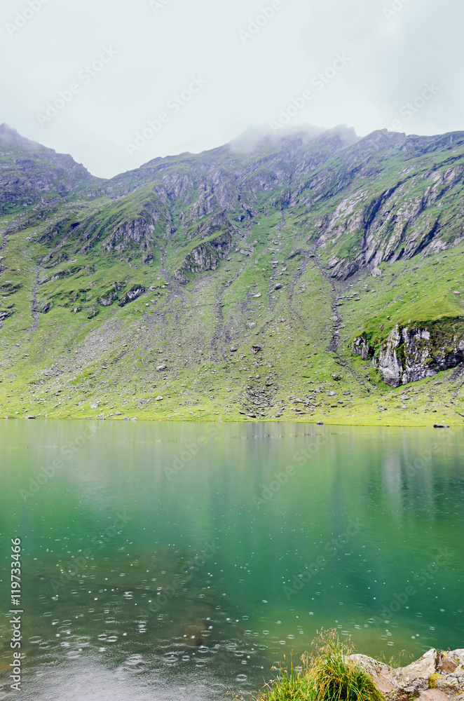 Balea Lake glacier lake situated at 2034m altitude in the Fagarasi ...