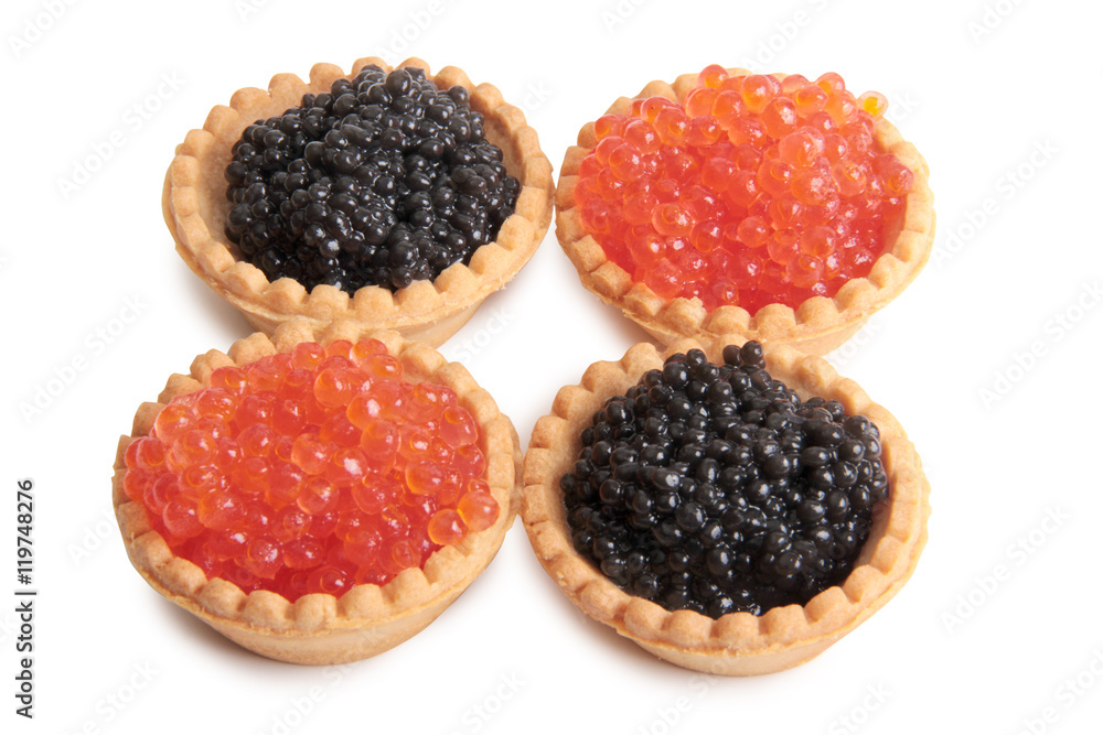 Fish eggs and bread on a white background Stock Photo | Adobe Stock