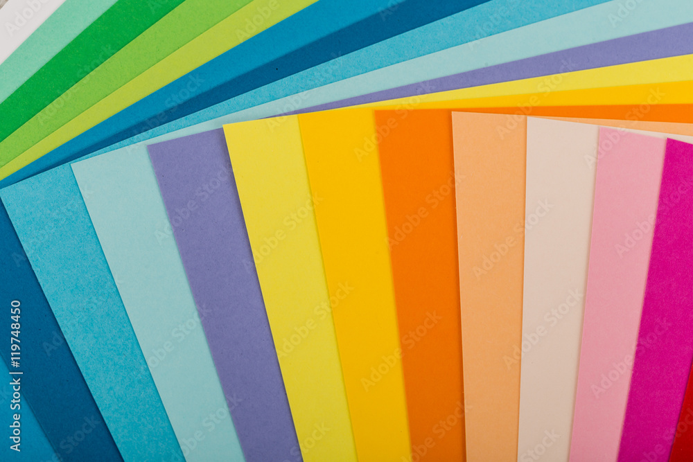 Sheets of colored paper, iridescent palette of colored paper, rainbow ...