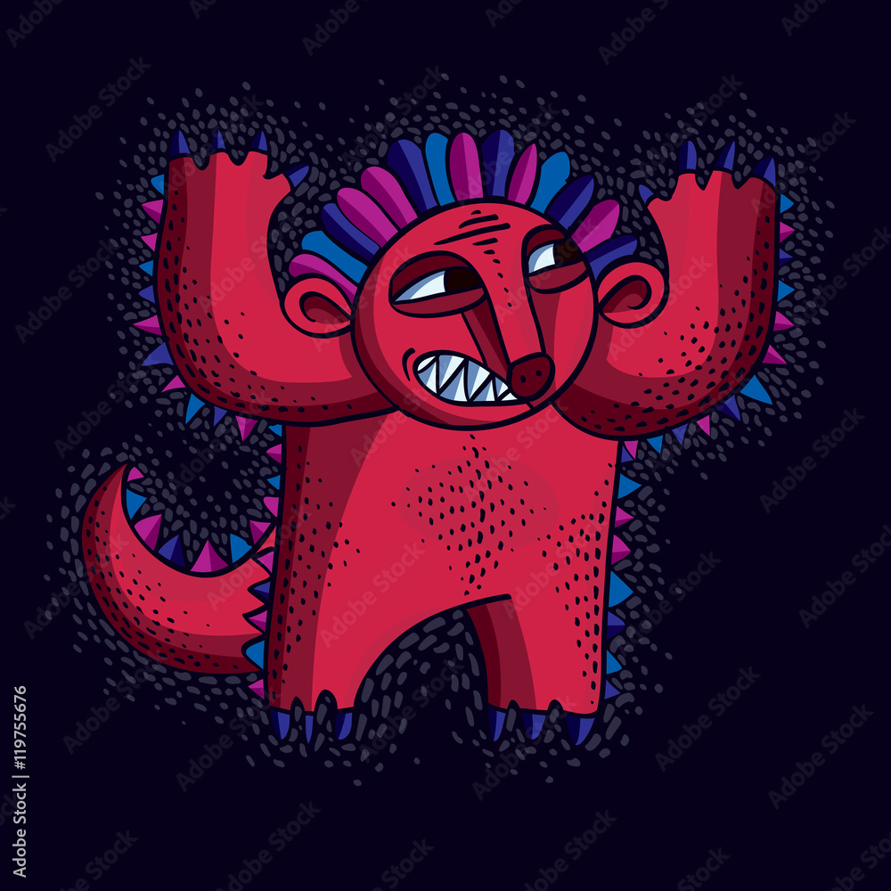 Comic character, vector red angry alien monster. Emotional expre Stock ...