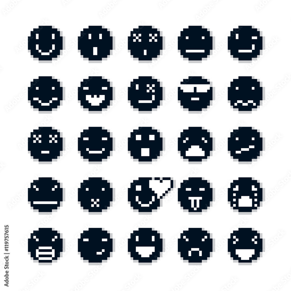 Vector pixel icons isolated, collection of 8bit graphic elements Stock ...