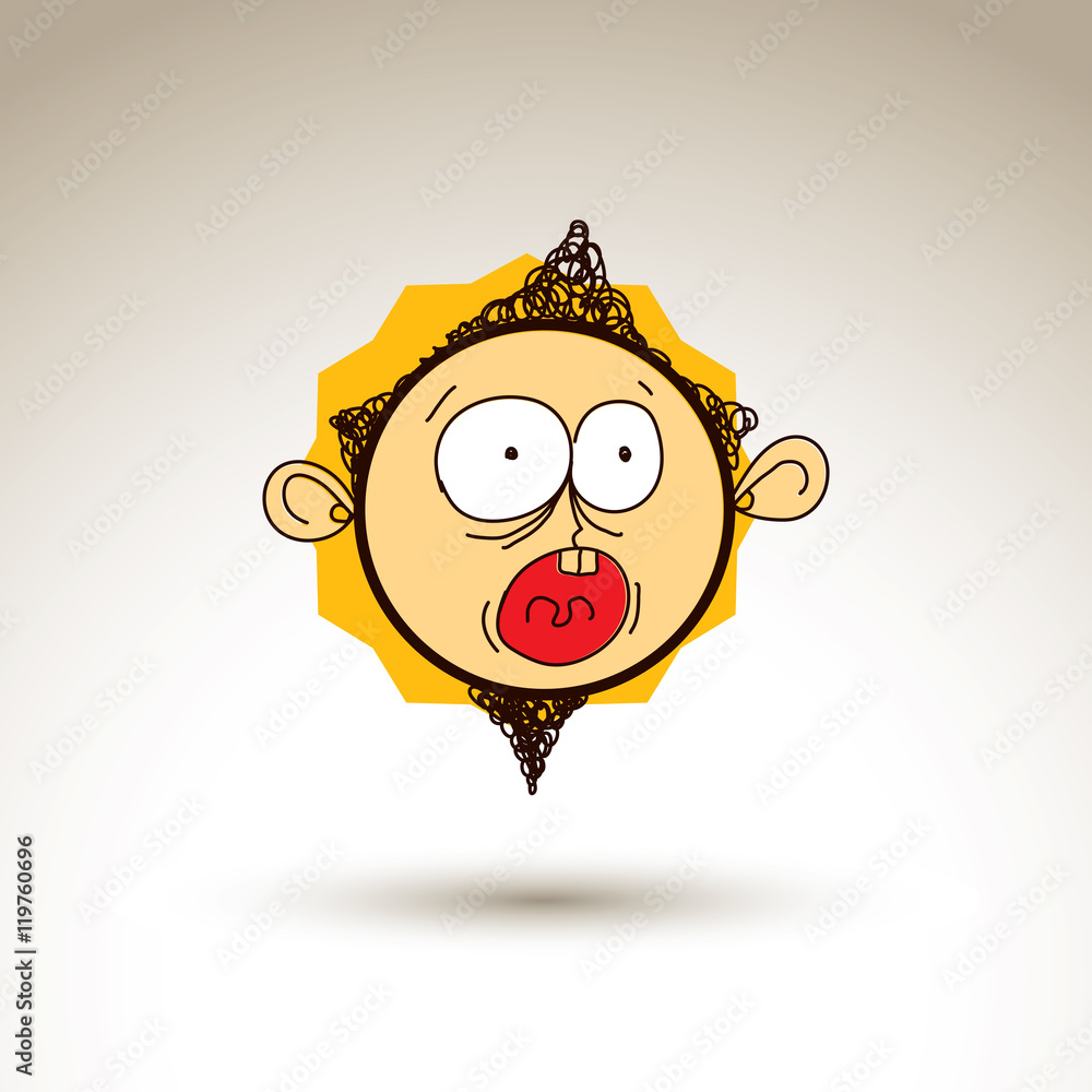 Vector colorful hand drawn illustration of scared cartoon boy is Stock ...