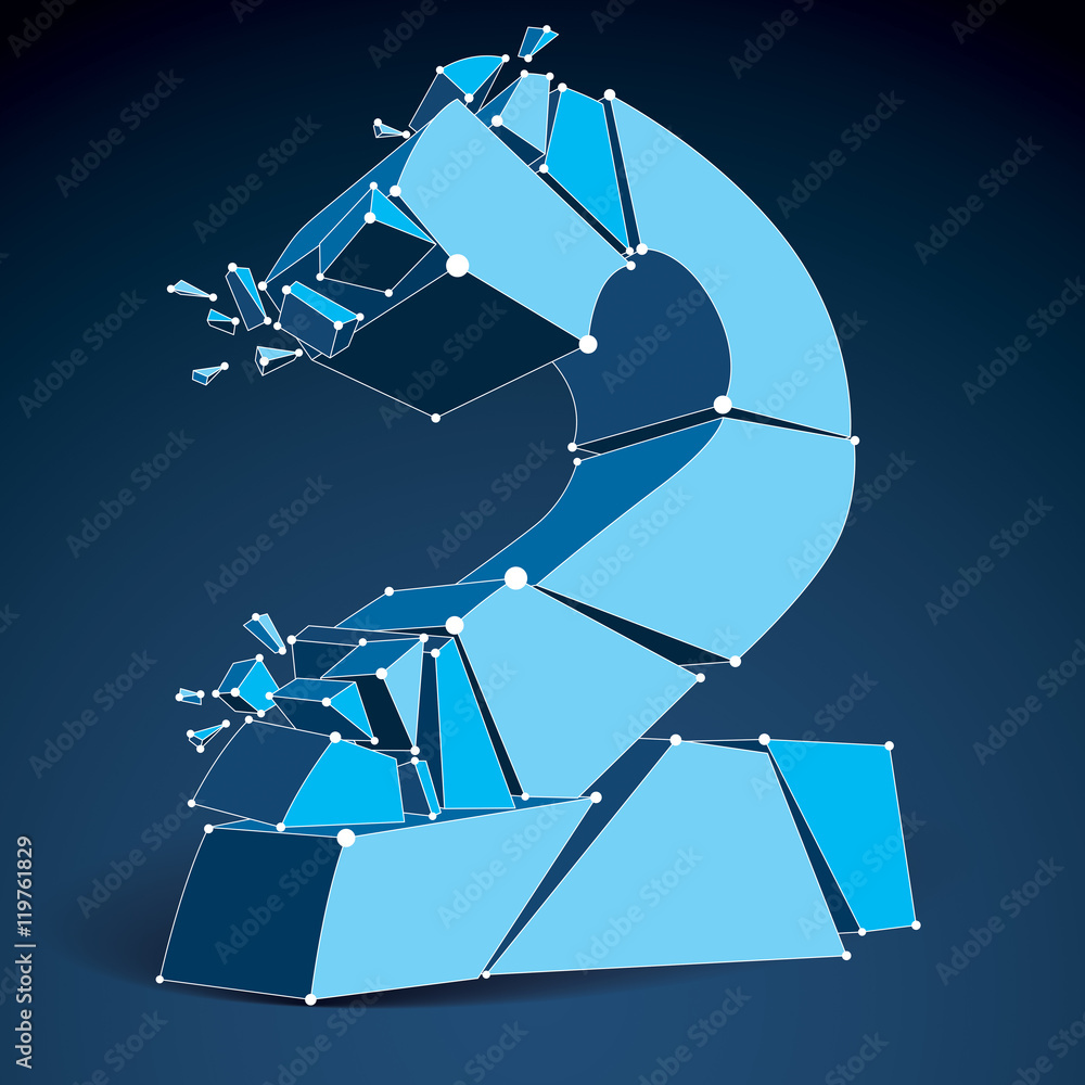 Vecteur Stock Abstract vector low poly wrecked number 2 with lines and ...