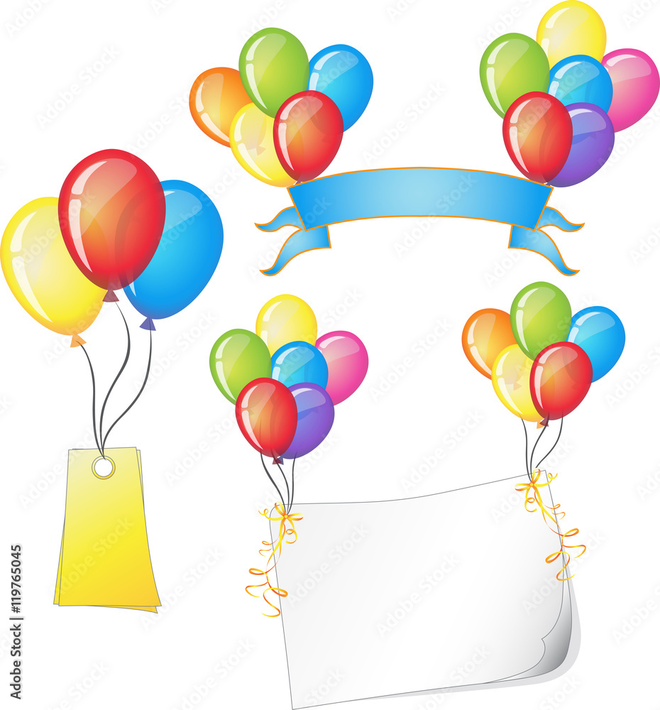 Colorful balloons festive with text bar template set vector ...