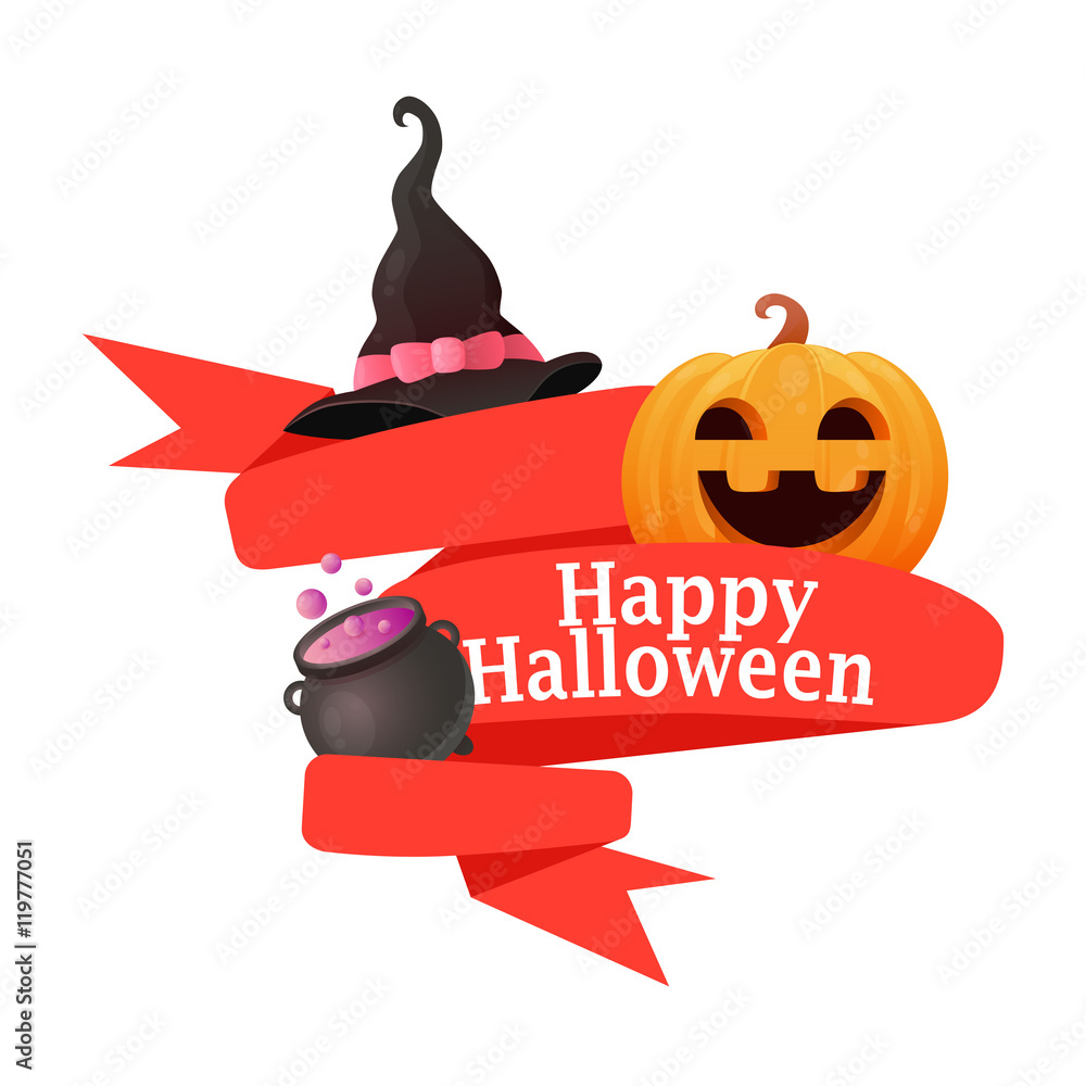 Red Ribbon Halloween isolated on a white background. Vector ...