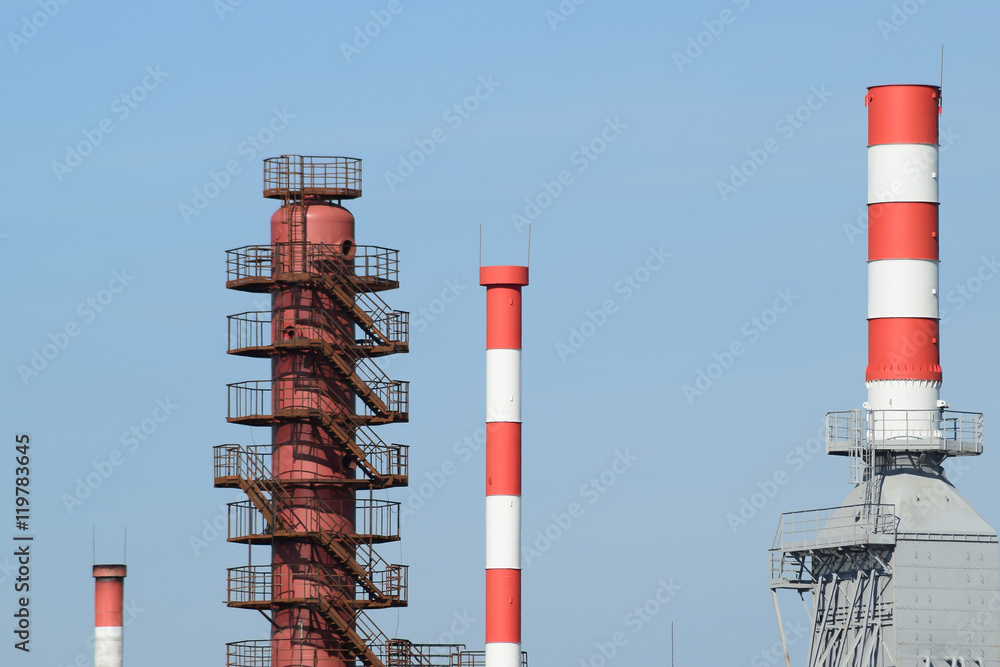 Pipes refinery furnaces and distillation column Stock Photo | Adobe Stock