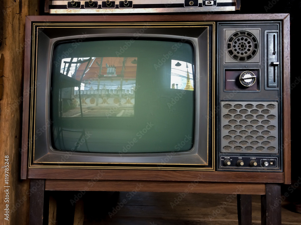 Old television with temple reflect inside.Reflection of Temple on tv ...