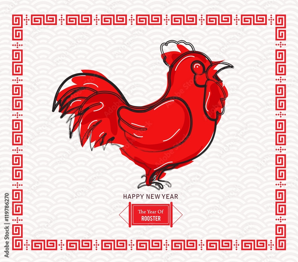 Chinese New Year design. Rooster in traditional chinese background ...
