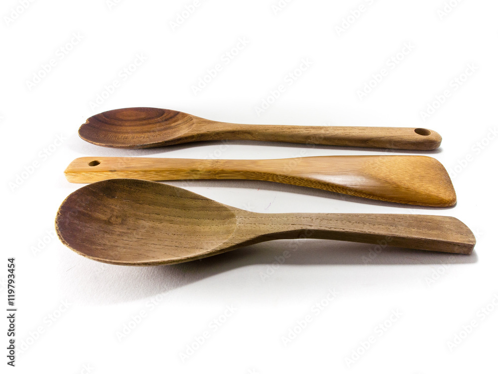 Kitchen equipment : ladle and kitchen flipper made form wood. Stock ...
