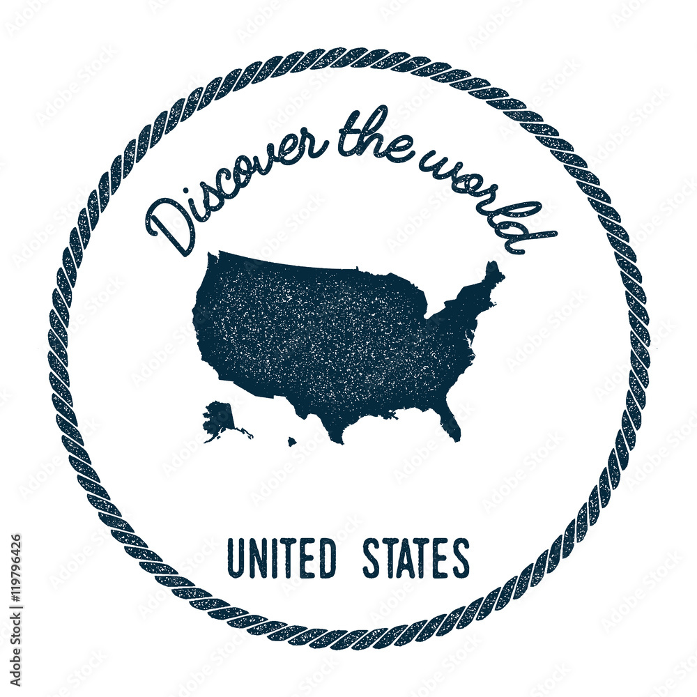 Vintage discover the world rubber stamp with United States map. Hipster ...