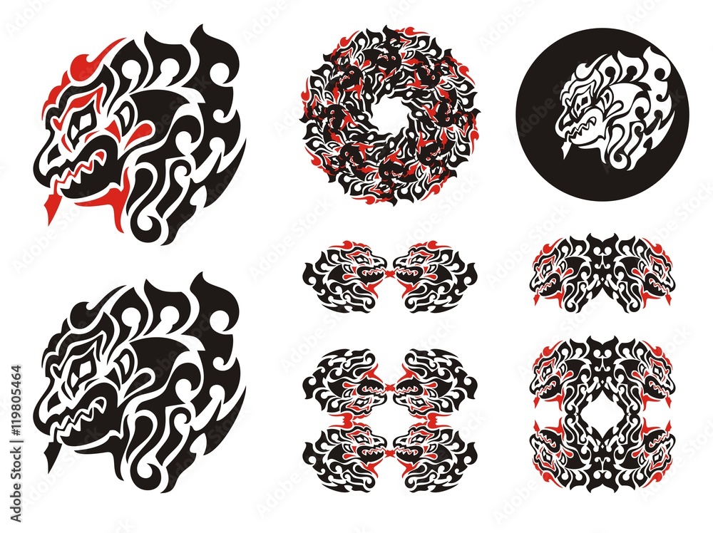 Fiery dragon head design. Haida dragon style tattoo, dragon frames and ...