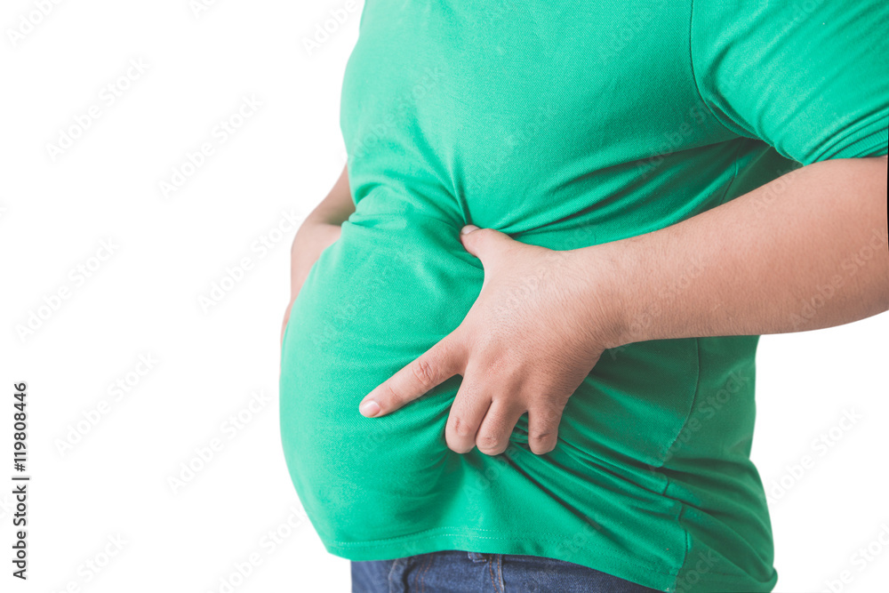 obese man holding his big belly Stock Photo | Adobe Stock