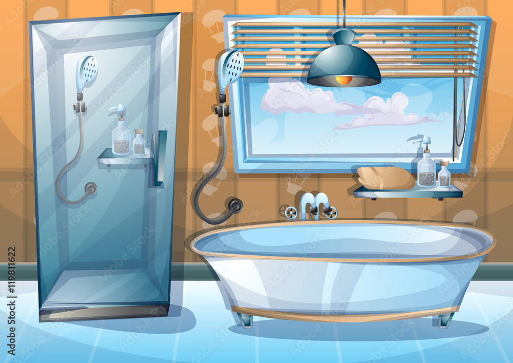 cartoon vector illustration interior bathroom with separated layers ...
