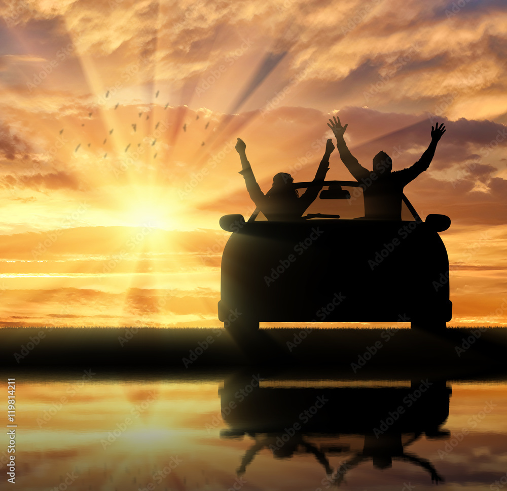 Happy people in the car meet the sunset Stock Photo | Adobe Stock