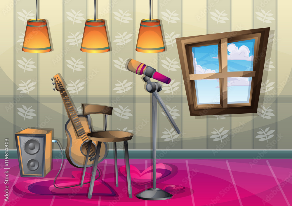 cartoon vector illustration interior music room with separated layers ...
