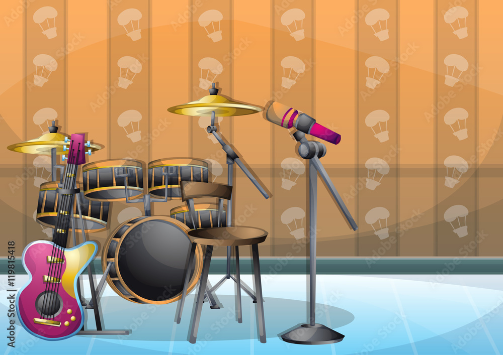 cartoon vector illustration interior music room with separated layers ...