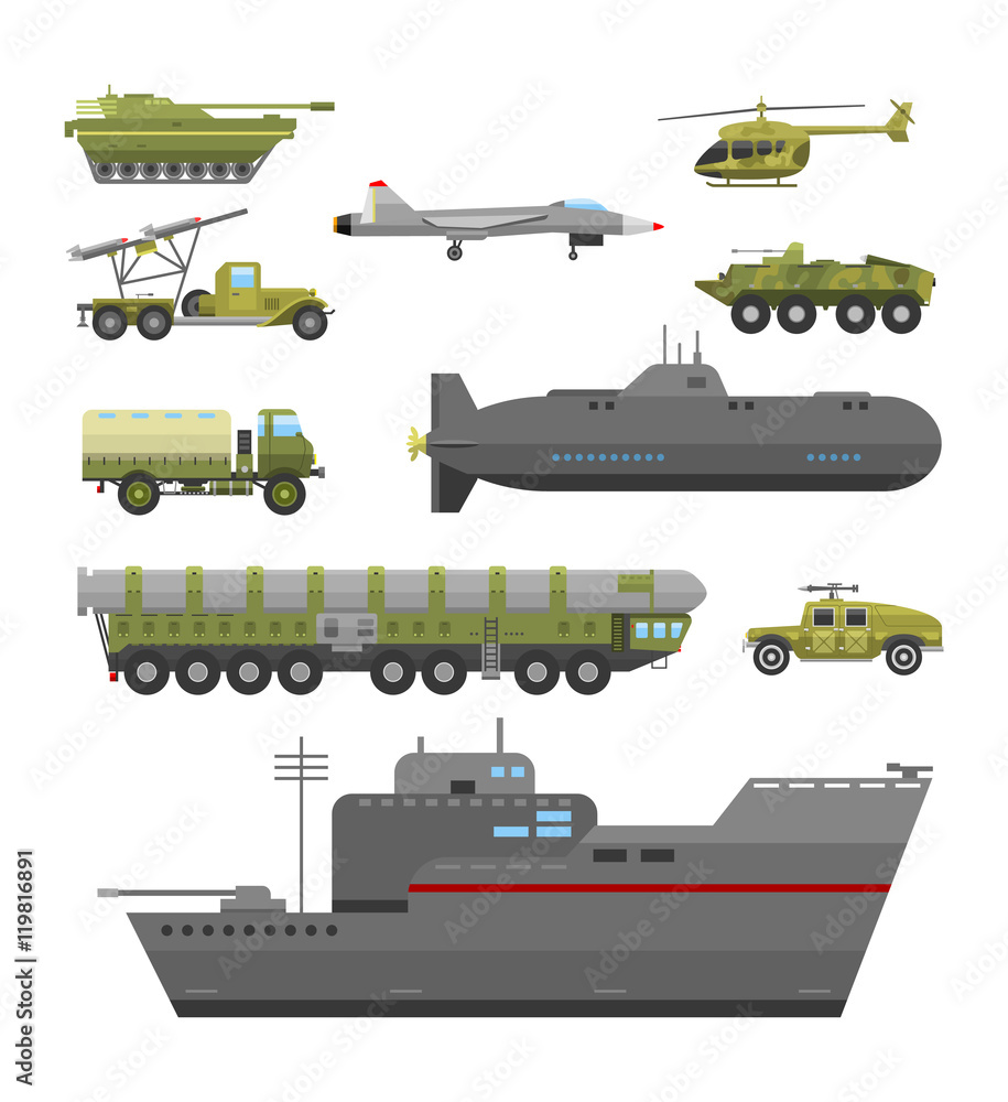 Vetor de Military technic transport armor flat vector illustration. do Stock | Adobe Stock