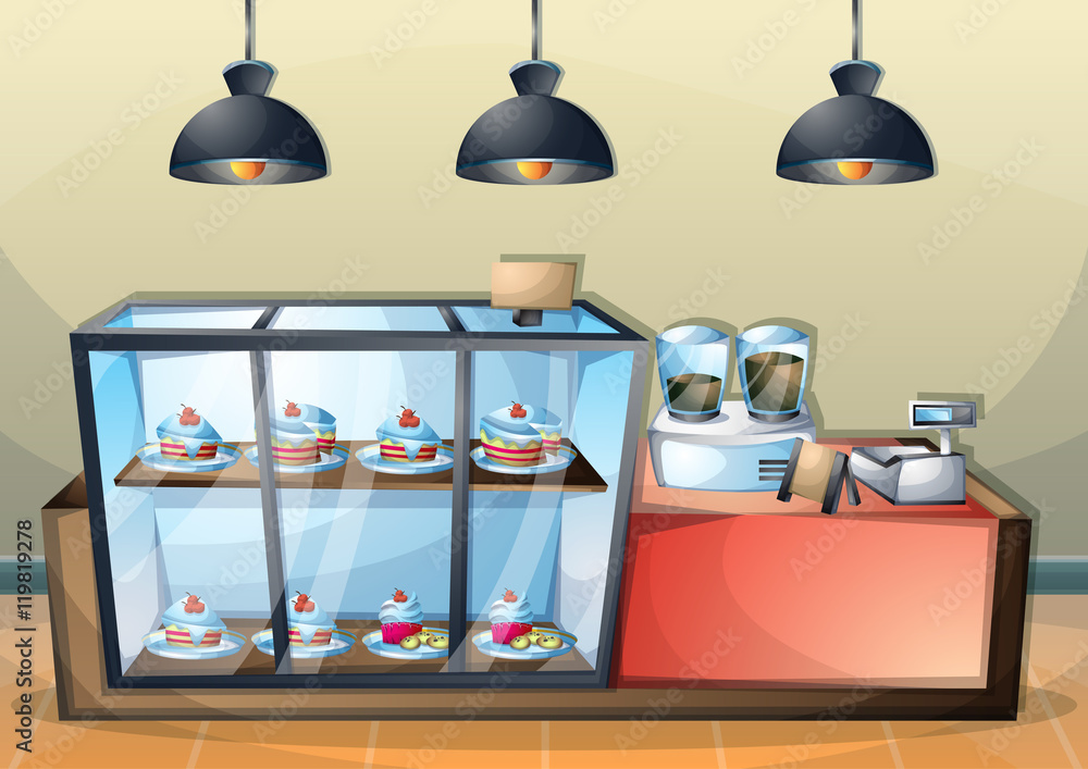 cartoon vector illustration interior cafe room with separated layers in ...