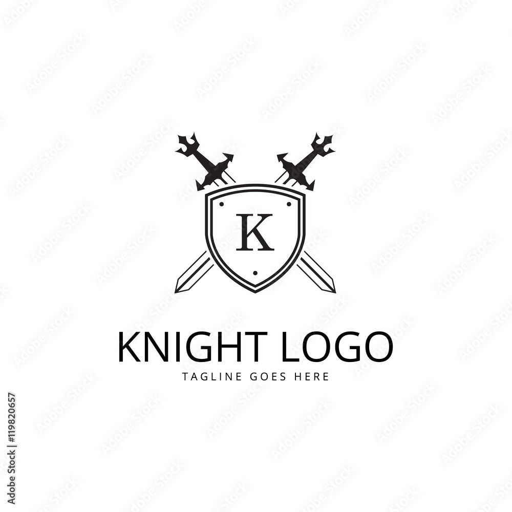 Knight logo. Two crossed sword and shield. Stock Vector | Adobe Stock