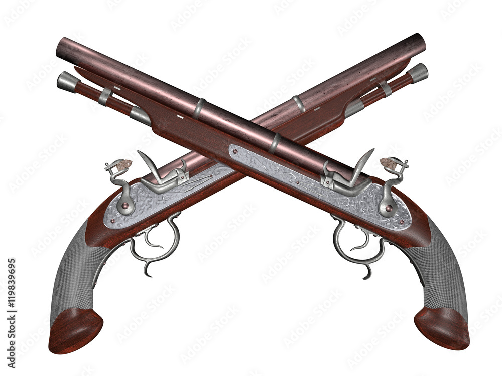 double flintlock pistols Stock Illustration | Adobe Stock