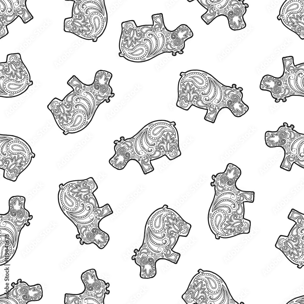Seamless pattern background zentangle hippo. Zen tangle and zen doodle ...