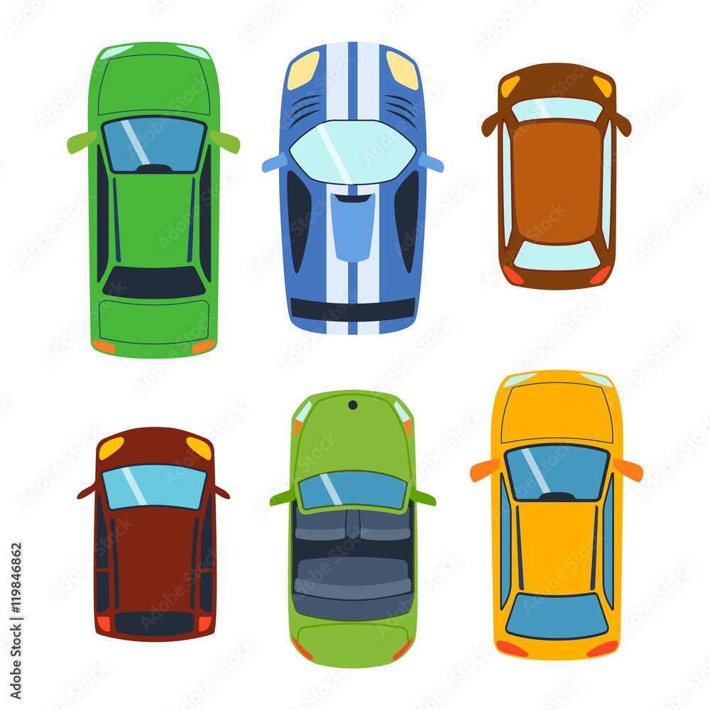 Vector car vehicle set icon top view. From above car top view. Some ...
