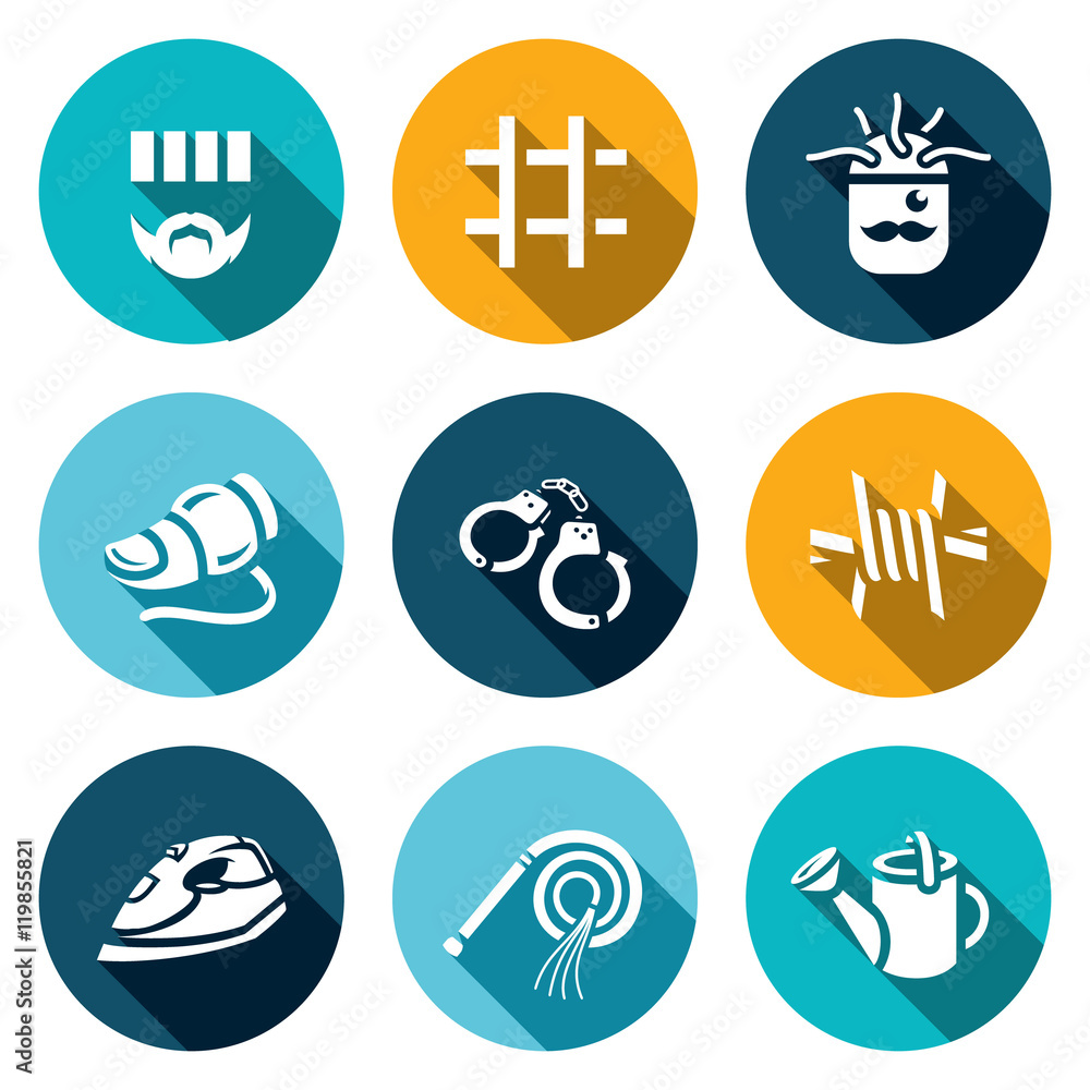 Vector Set of Interrogation Icons. Criminal, Prison, Electric chair ...