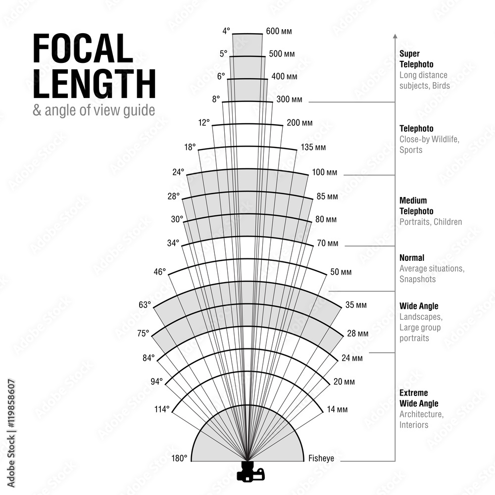 Focal length and angle of view guide Stock Vector | Adobe Stock