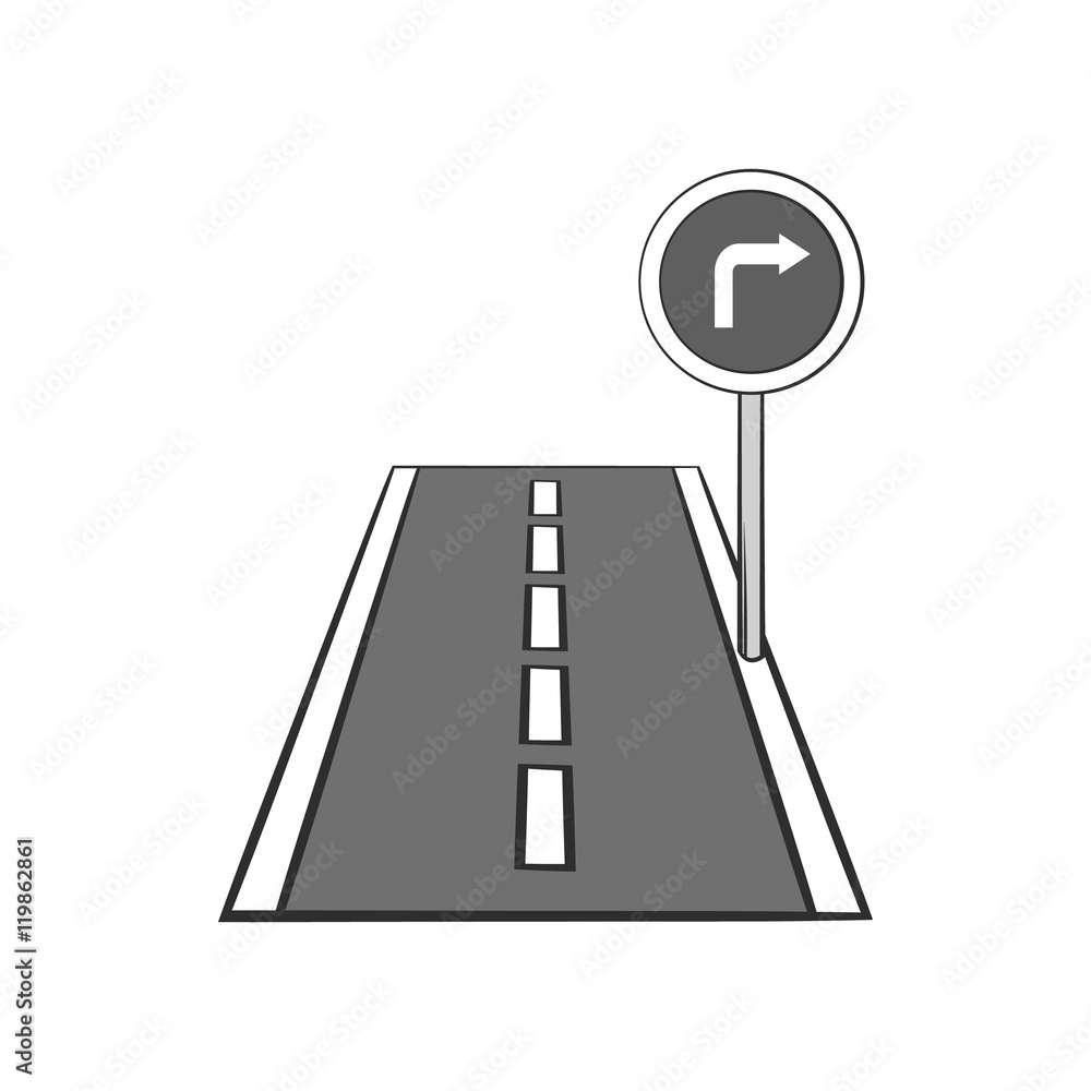 Road sign right turn icon in black monochrome style isolated on white ...