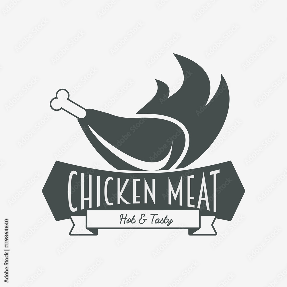 Fried chicken meat vector logo or label template isolated on white ...