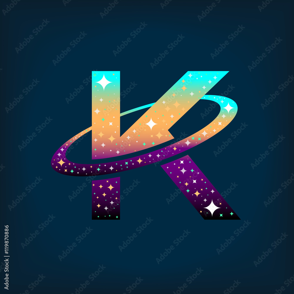 Abstract letter K logo with Space logo.Observatory,tourism,galaxy,moon ...