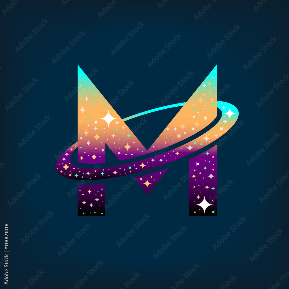 Abstract letter M logo with Space logo.Observatory,tourism,galaxy,moon ...