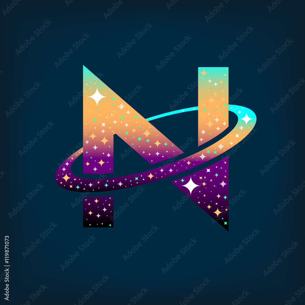 Abstract letter N logo with Space logo.Observatory,tourism,galaxy,moon ...