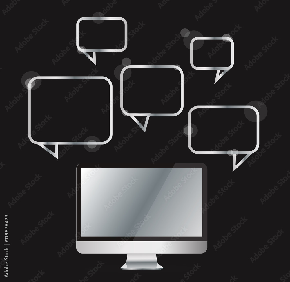 computer with colorful chat box , message box communication background ...