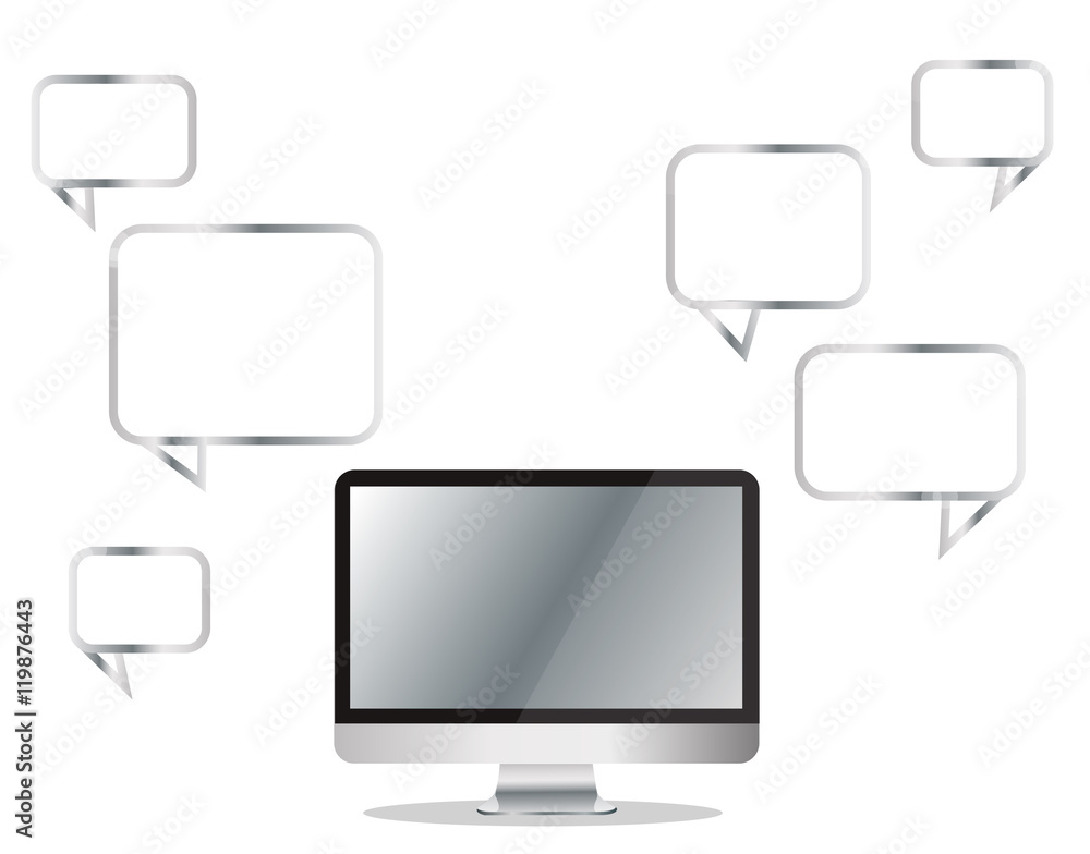 computer with colorful chat box , message box communication background ...