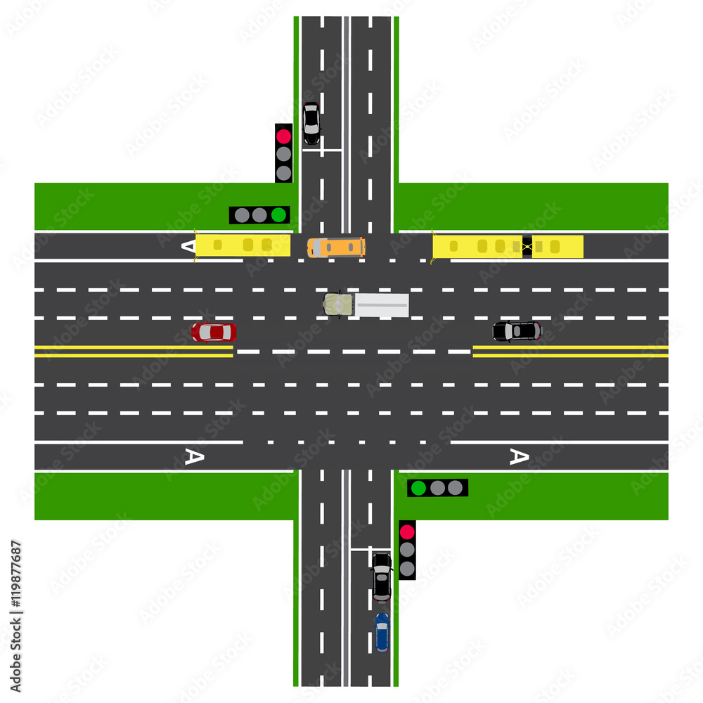 Road infographics. Large highway intersection with the road. With the ...