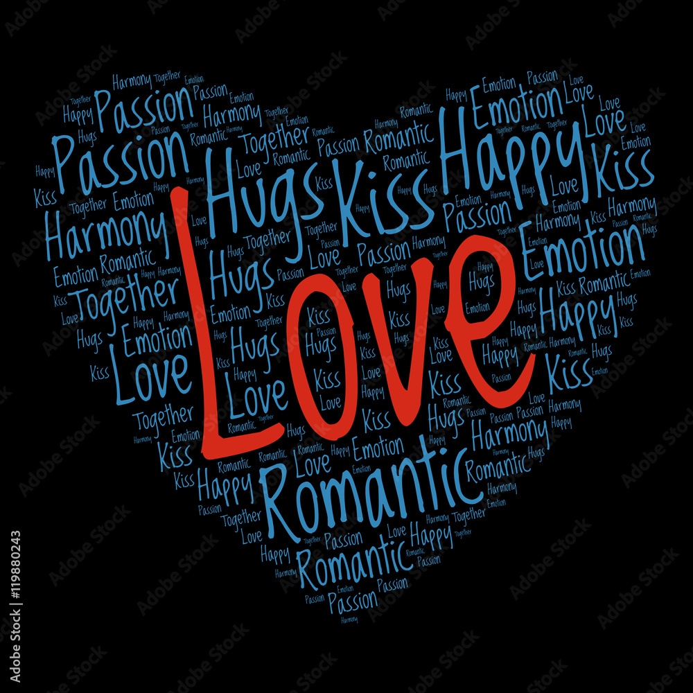 Love words cloud in heart shape. Vector illustration. Stock Vector ...