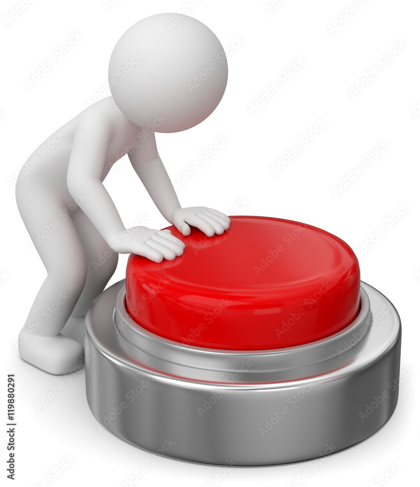 3d Männchen drückt roten Knopf ilustração do Stock | Adobe Stock
