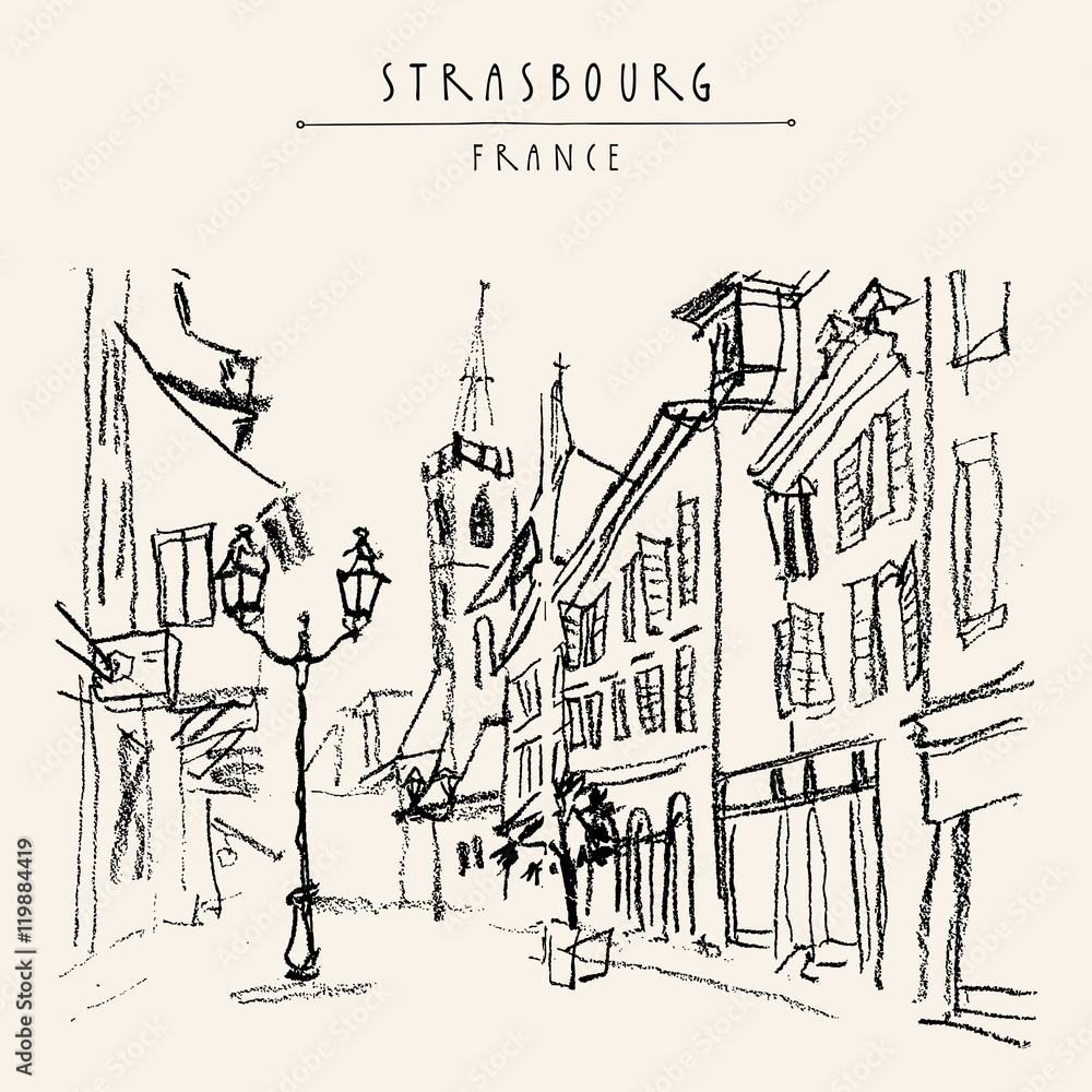 Strasbourg, France, Europe. Pedestrian street in old historic town ...