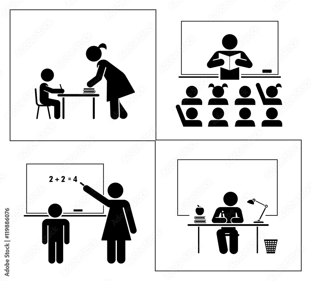 Set of school and education pictograms. School and classroom. Stock ...