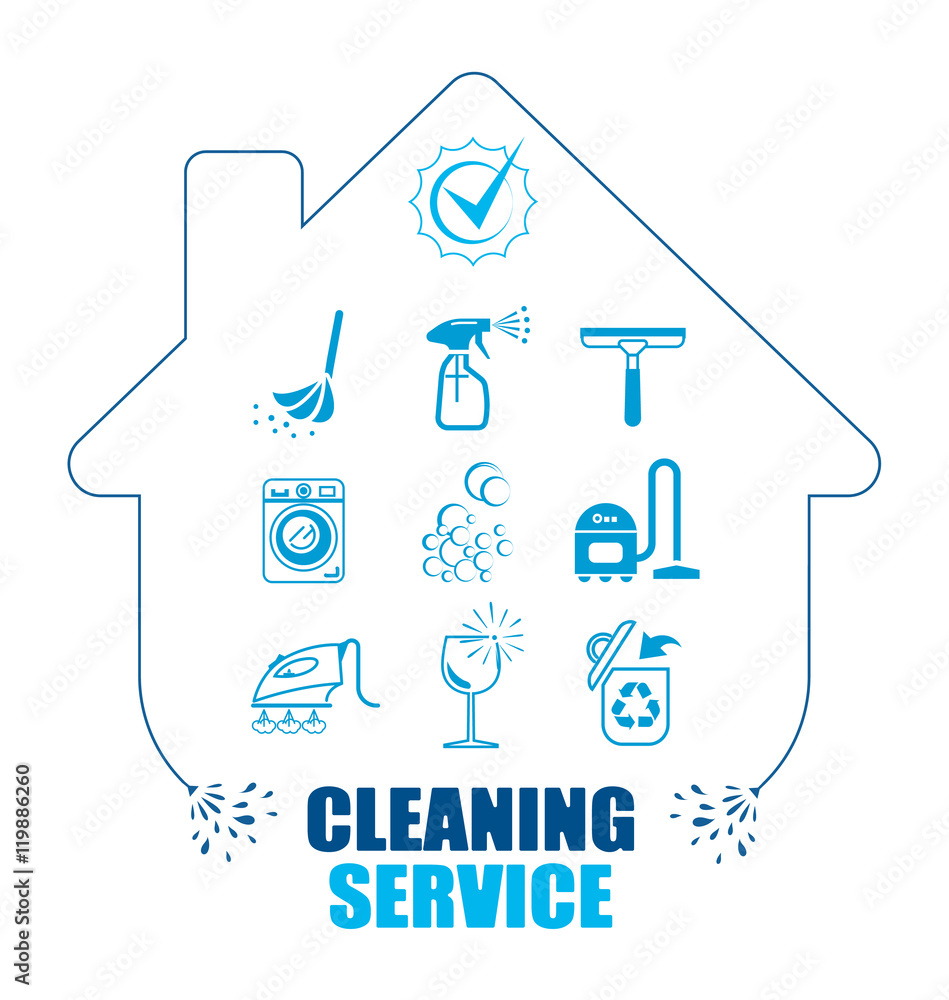 Set of icons for cleaning service. Pictogram vector illustration. All ...