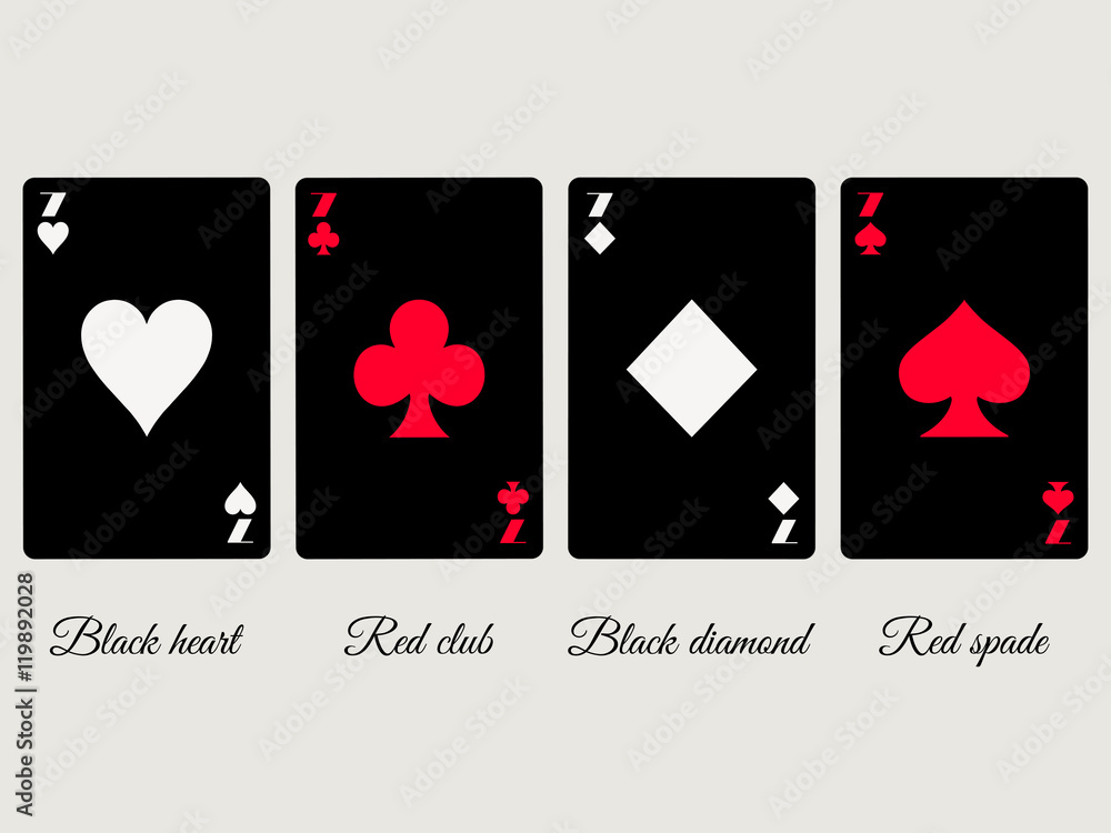 7 game cards suit other colors. Black hearts and diamonds, red spades ...
