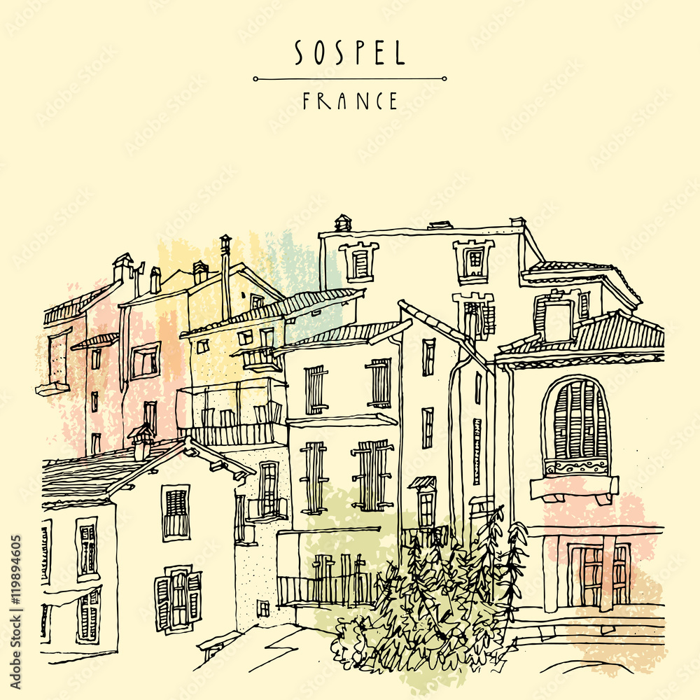 Nice antique houses in Sospel, France, Europe. Cozy European town on ...