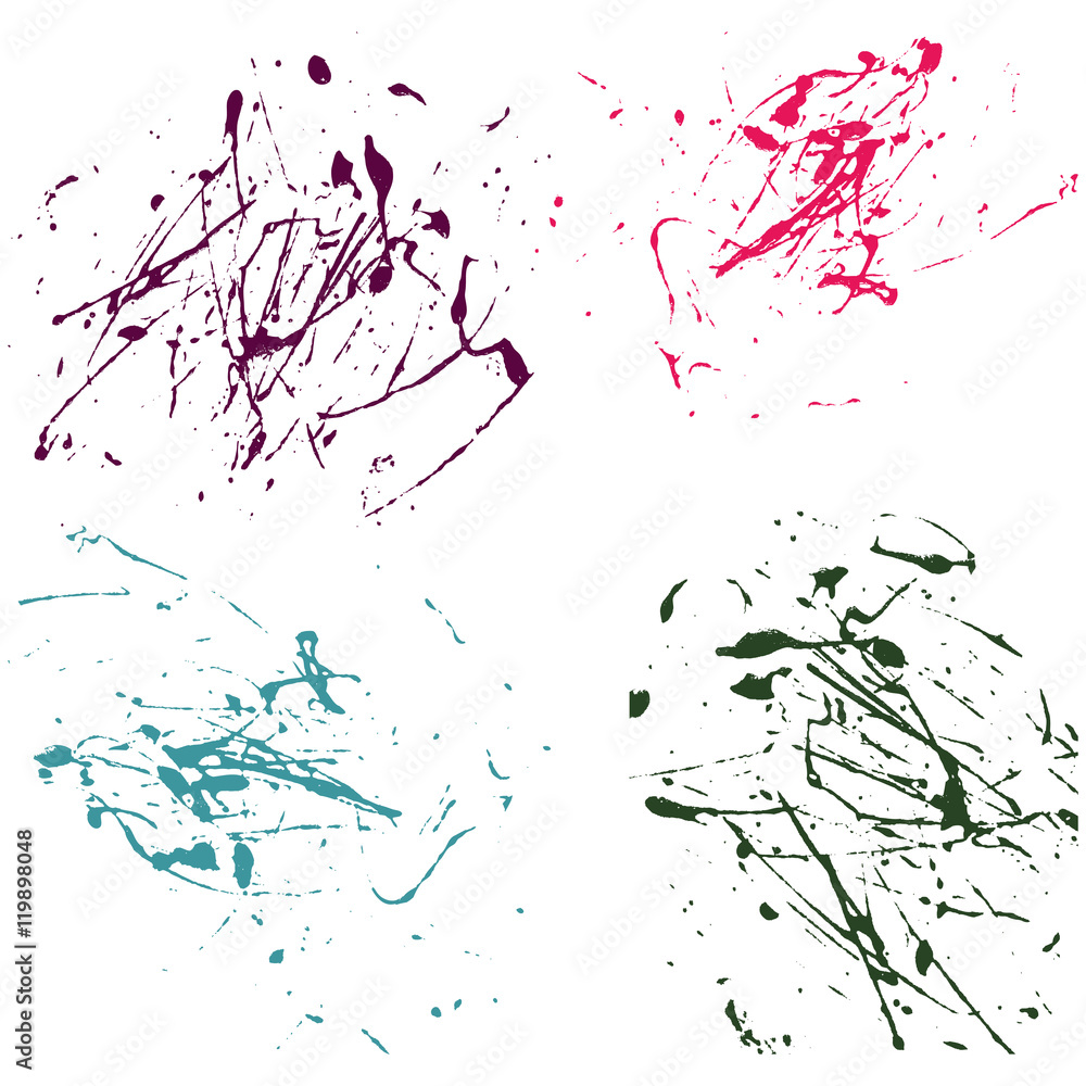 Vector splatter paint abstract on white background set hand drawing ...