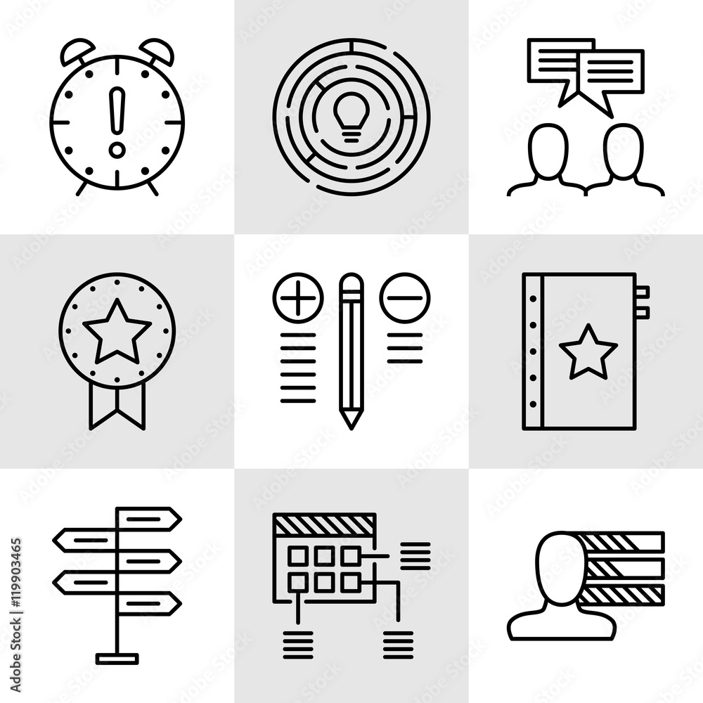 Set Of Project Management Icons On Decision Making, Personality And ...