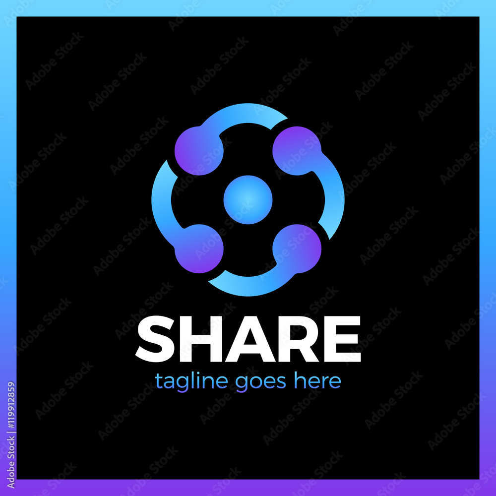 Simple minimalist logotype. Share tech line in rhomb logo. Connection ...