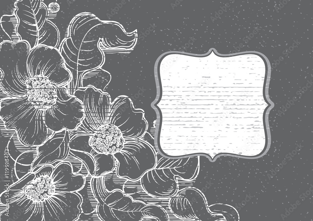 Chalk flowers blackboard frame. Vector floral background Stock Vector ...