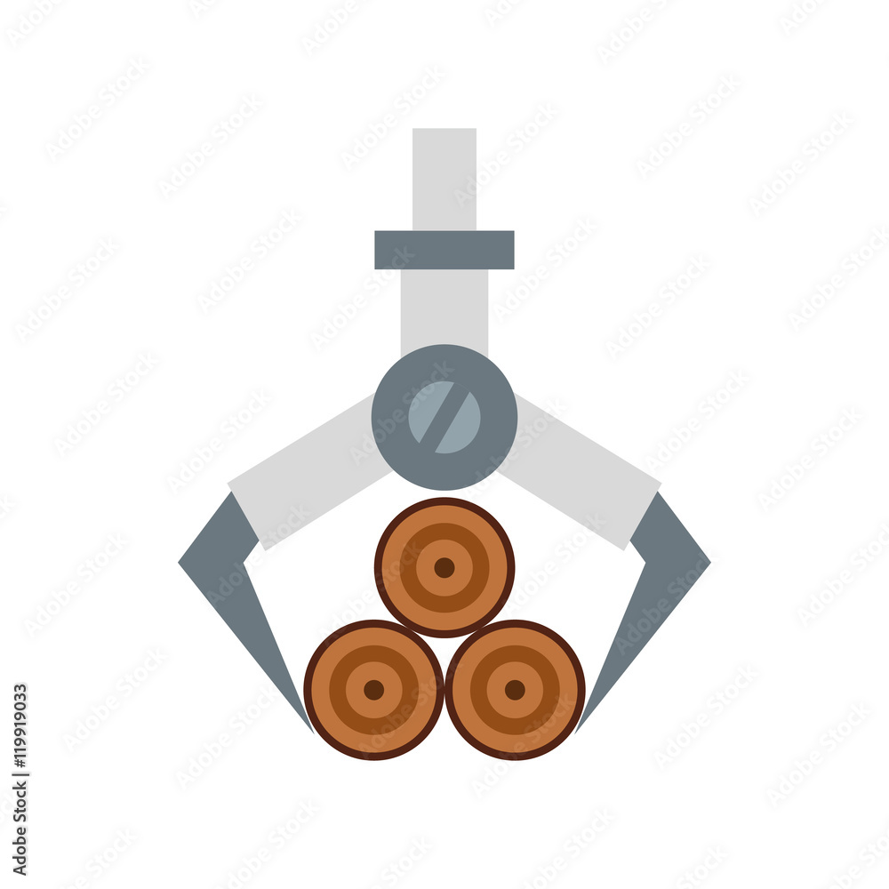 Hydraulic crane with log icon in flat style isolated on white ...